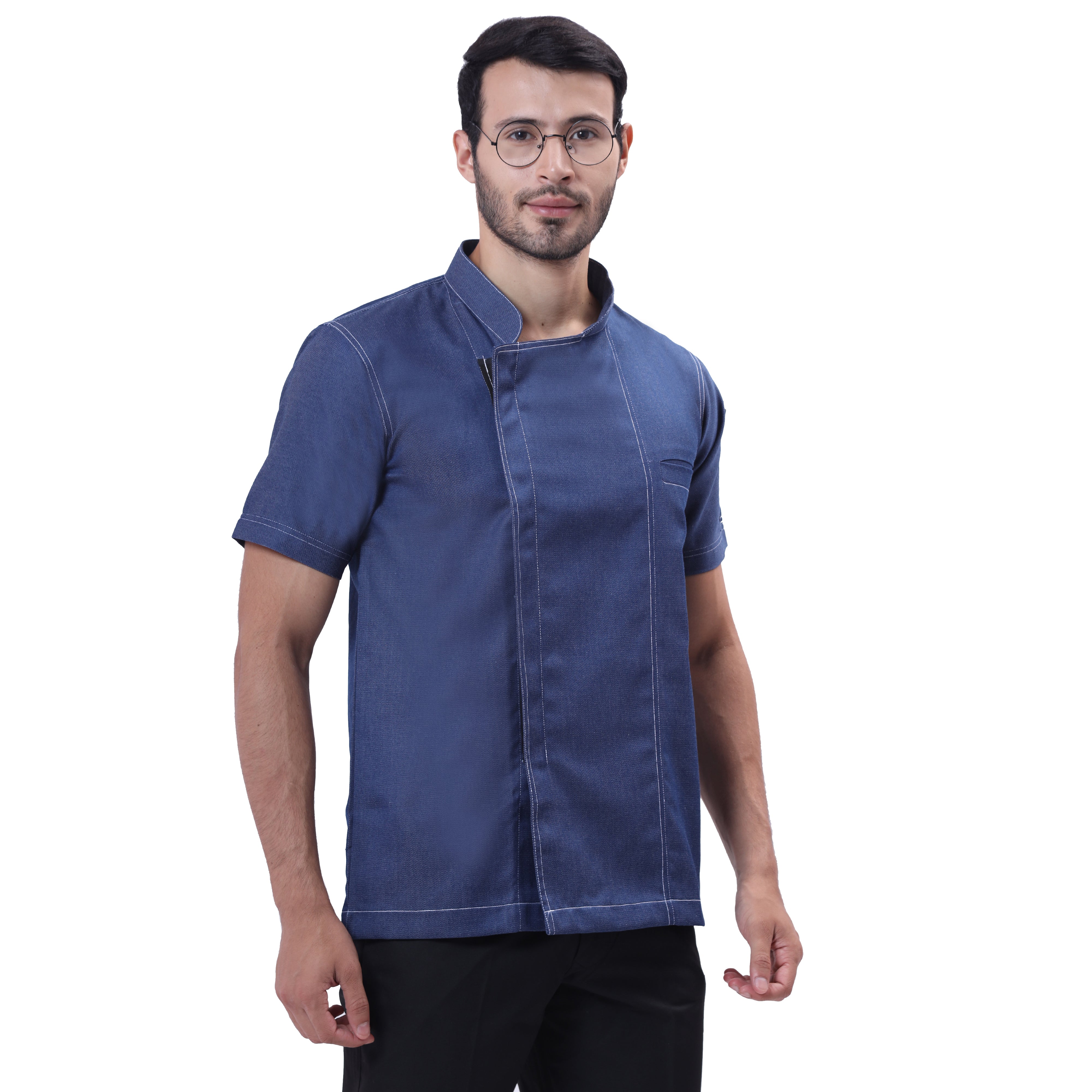 Executive Denim Zipper Chef Coat - Free Embroidery